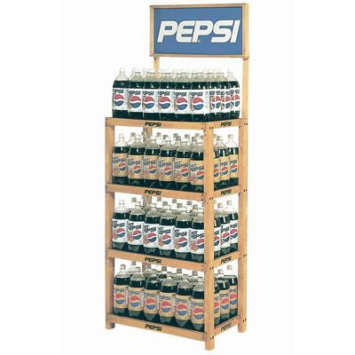 China 4 Layer Wooden Beverage Floor Display Stand For Retail Store Or Grocery for sale