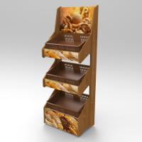 China 4 Sided Revolving Display Stand Wooden Fruit Display Shelf with Wheels for sale