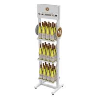 China Double Sided Wine Display Stand Grocery Solid Wood Display Stand For Tequila for sale