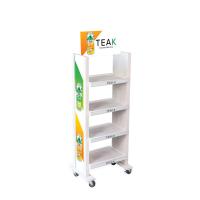 China Classical Wine Display Stand Wooden Display Shelf Beverage Juice Stand For Supermarket for sale