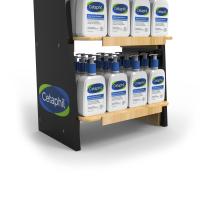 China Skin Care Product Wood Display Rack For Facial Cleanser for sale