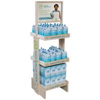 China Wood Cosmetic Product Display Stands Baby Care Skin Products Display Wooden Stand for sale