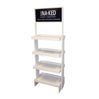 China Wood Cosmetic Product Display Stands Baby Care Skin Products Display Wooden Stand for sale
