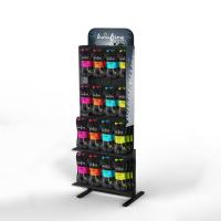 China Customized Four Sided Cloth Display Stand Floorstanding Pegboard Metal Clothes Rack for sale