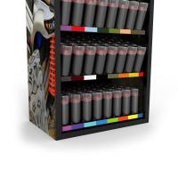 China Aerosol Paint Steel Display Stands Floor Shelf Display With Customized Logo for sale