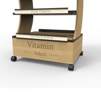 China Vitamin Timber Display Stand Wooden Retail Shelving With Casters for sale