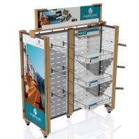 China Retail Store Wooden Display Stand Rotating Display Rack Boutique Clothing Racks for sale