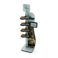 China Double Sided Wooden Display Stand Sock Display Rack With Wheels For Foot Wear for sale