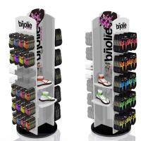 China Double Sided Wooden Display Stand Sock Display Rack With Wheels For Foot Wear for sale
