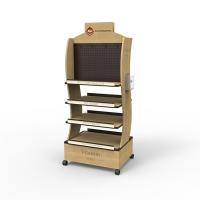 China Light Duty Wooden Display Stand Serum Set Display Rack Wood With Casters for sale