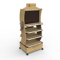 China Light Duty Wooden Display Stand Serum Set Display Rack Wood With Casters for sale