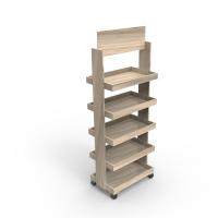 China Flexible Point Of Sales Displays Stores Wooden Wine Display Rack With Wheels for sale
