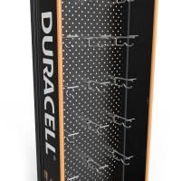 China AA Battery Point Of Sales Displays Pegboard Floor Stand With Hanging Hooks for sale