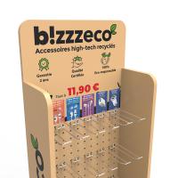 China Free Standing Wood Pegboard Stand Earphone Display Stand For Retail Store for sale