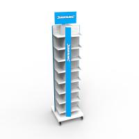 China Casters Pegboard Rotating Display Stand Metal Pegboard Display Stand With Hooks for sale