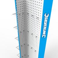 China Casters Pegboard Rotating Display Stand Metal Pegboard Display Stand With Hooks for sale