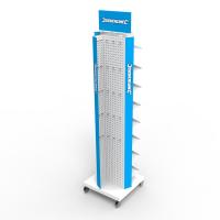 China Casters Pegboard Rotating Display Stand Metal Pegboard Display Stand With Hooks for sale