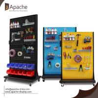 China Customized Pop Pos Display Standing Pegboard Metal Display Stands With Wheels for sale
