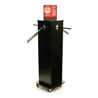 China Metal Custom Display Stand Outer Door Products Tower Pop Displays With Casters for sale