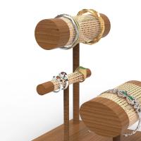 China Customized Wooden Woven Countertop Display Stand For Luxury Jewelry Bracelet Ring for sale