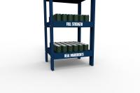 China Pine Wood 5 Layers Cocktail Display Stand With Wheels For Wine Store for sale