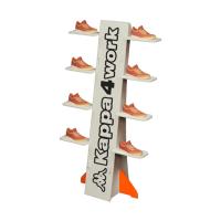 China Shop Floor To Ceiling Wooden Display Rack Plywood Rotating Shoe Rack With Custom Logo for sale