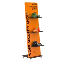China Shop Floor To Ceiling Wooden Display Rack Plywood Rotating Shoe Rack With Custom Logo for sale