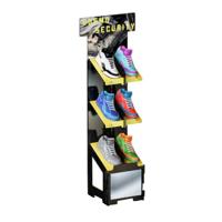 China Shop Floor To Ceiling Wooden Display Rack Plywood Rotating Shoe Rack With Custom Logo for sale