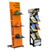 China Shop Floor To Ceiling Wooden Display Rack Plywood Rotating Shoe Rack With Custom Logo for sale