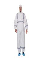 China Anti - Spray Medical White Disposable Coveralls With Reflective Tape for sale
