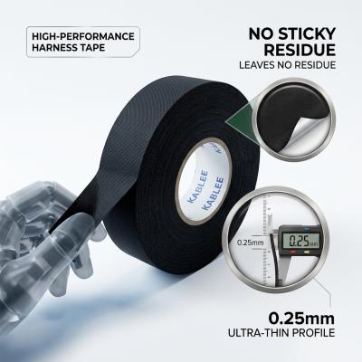 China Kablee No Residue 0.25mm Abrasion Resistant Automotive Wire Harness Tape Black Orange for sale