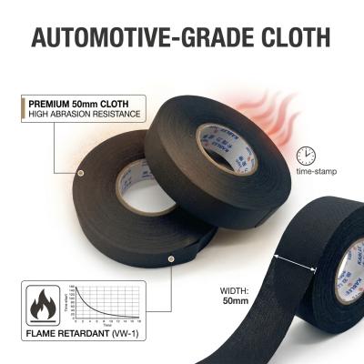 China Automotive Cloth Wire Harness Tape Low VOC Low Odor 50mm x 25m Flame Retardant for sale