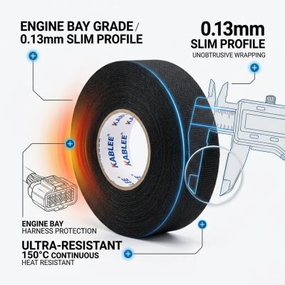 China Automotive Adhesive Tape 0.13mm Engine Bay Wire Harness Wrap Heat Resistant for Noise Reduction Self-Extinguishing for sale