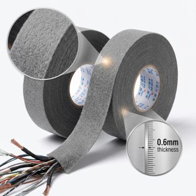 China 0.6mm Grey Fleece Automotive Wire Harness Tape High Adhesion Noise Damping Abrasion Resistance 19mm for sale