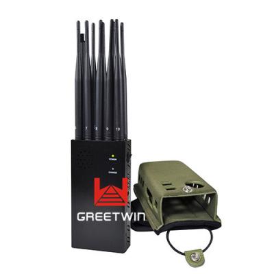 China Portable Cell Phone Signal Jammer Block 3G 4G 10 Antennas Plus 2-20 Meters Jamming Range for sale