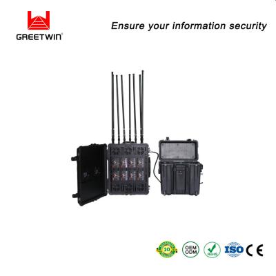 China 5G 720w Cell Phone Signal Jammer ISO9001 50AH LiFePo4 Military Jamming Blocker for sale