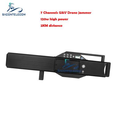 China 7 Channels 120W High Power 2KM Distance Drone Signal Jammer Anti-Drone Jammer Gun for sale