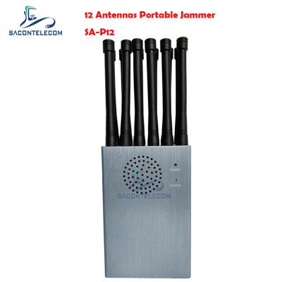 China 12 Bands 30m Radius Portable Signal Jammer with Built-in Battery for 4G 5G GPS Lojack for sale