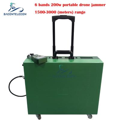China 200W High Power 3km Distance Drone Signal Jammer with 6 Channels for UAV Anti-Drone Defense for sale
