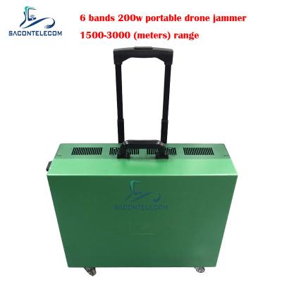China Built In Battery Trolley Drone Signal Jammer 6 Channels 3000m Range for sale