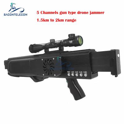 China UAV Gun Drone Signal Jammer Blocker 5 Bands 1.5km Distance 130w High Power for sale