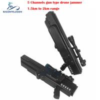 China UAV Gun Drone Signal Jammer Blocker with 1500 Meters Range 5 Channels and Built-In Battery for sale