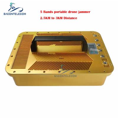 China 3KM 5 Bands 135W High Power Portable Drone Jammer Anti Drone Jammer Blocker for UAV Signal Disruption for sale