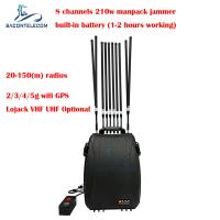 China 230W High Power 8 Channels Backpack Signal Jammer with 150m Jamming Radius for Mobile Phone and GPS Blocking for sale