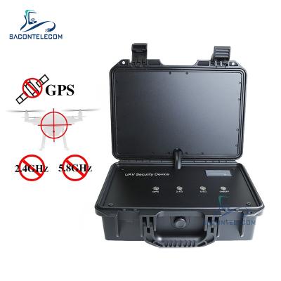 China 65W Portable Suitcase Drone Signal Jammer with 500-1000m Jamming Distance for UAV Drone Signal Blocking for sale