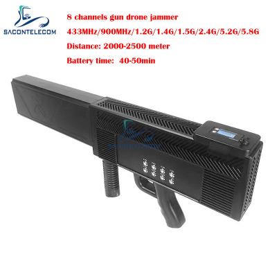 China 200W 8 Bands Long Range Anti-Drone Gun UAV Jammer with 2000-2500m Jamming Range for sale