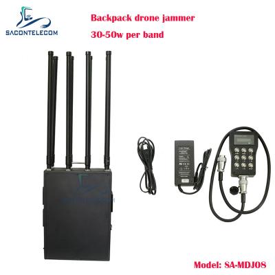 China 8 Bands 400W Power Backpack Drone Signal Jammer with 500-1500m Range for UAV Defense for sale