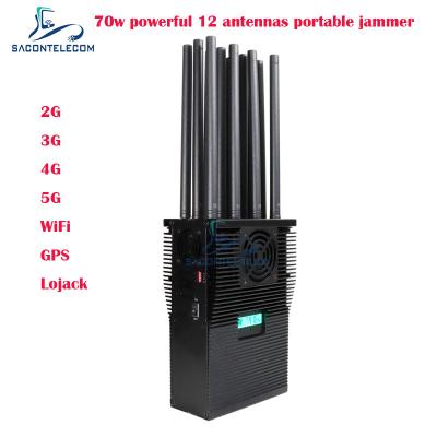 China 70W Output Power 12 Antennas Portable Signal Jammer Blocks 2G 3G 4G 5G WiFi GPS Lojack USA Type for sale