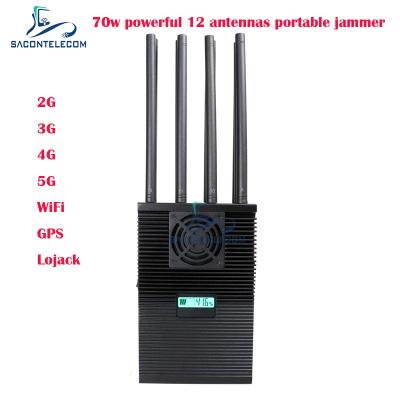 China 12 Bands Handheld Mobile Phone Signal Jammer with 70 Watts Power and Up To 60m Radius for sale