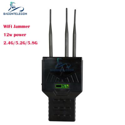 China 12W Handheld WiFi Bluetooth 2.4G 5.2G 5.8G Mobile Phone Signal Jammer with 50 Meters Range for sale
